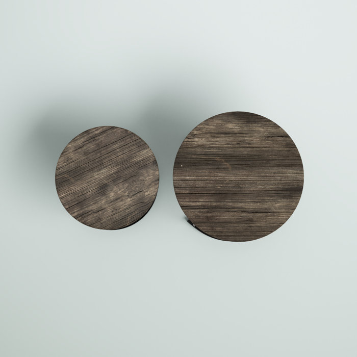 Steelside™ Zavier 2-Piece Round Nesting Coffee Table Set with Gray-Brown Woodgrain Top and Black ...